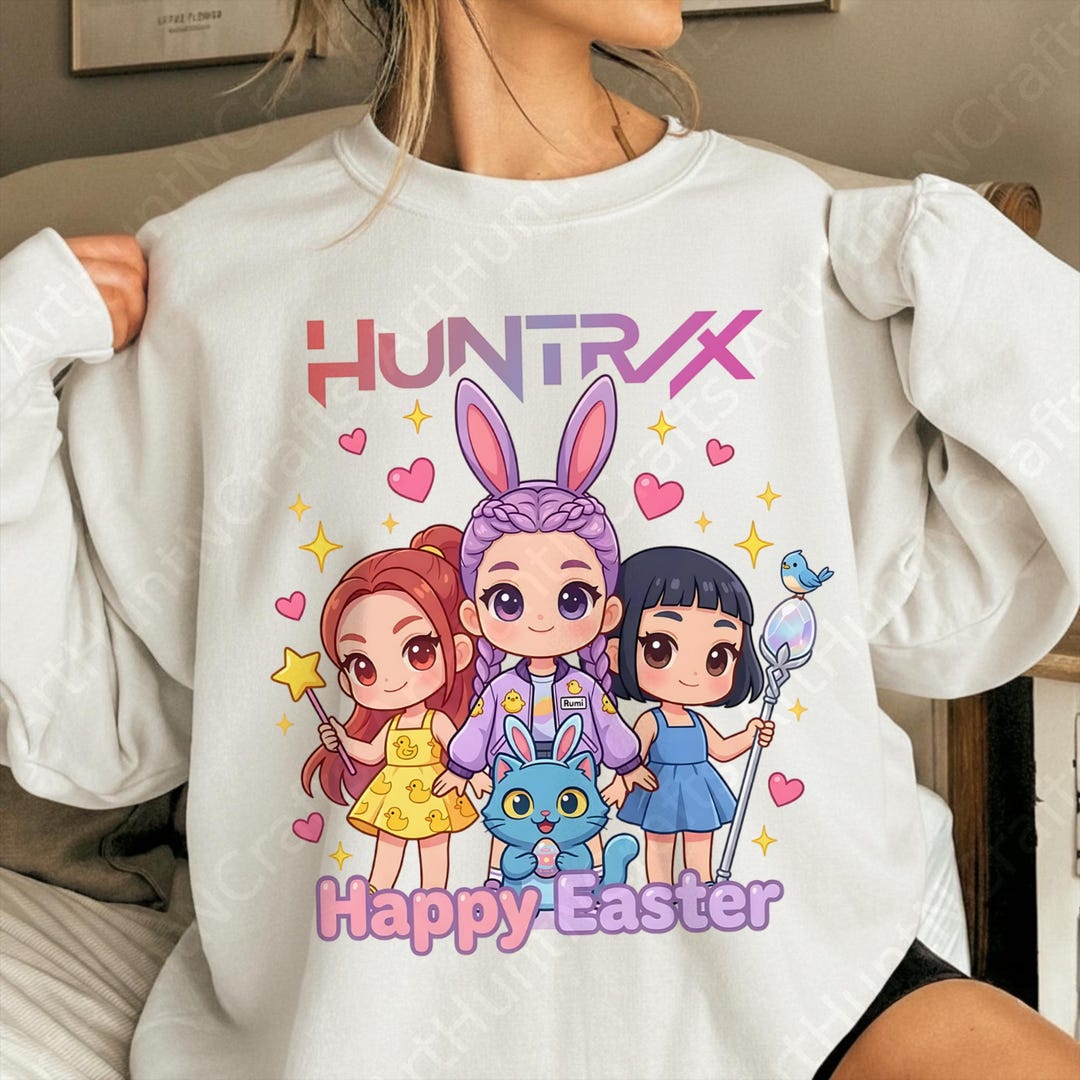 Kpop Huntrix Easter PNG, Rumi Mira Zoey Group, Preppy Bunny Shirt ...