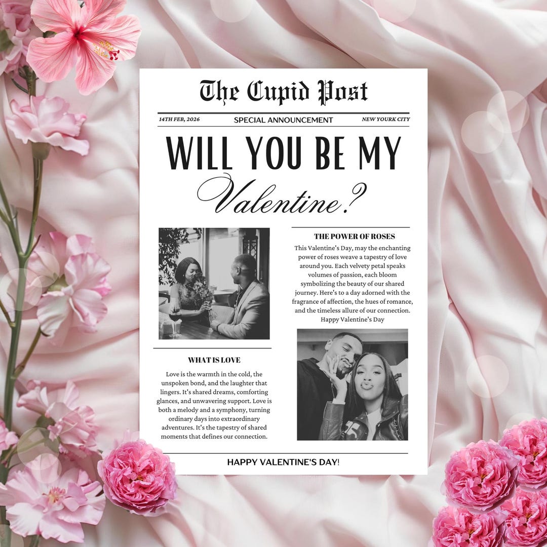 Valentines Cupid Post Newspaper | Editable Canva Template | Custom ...