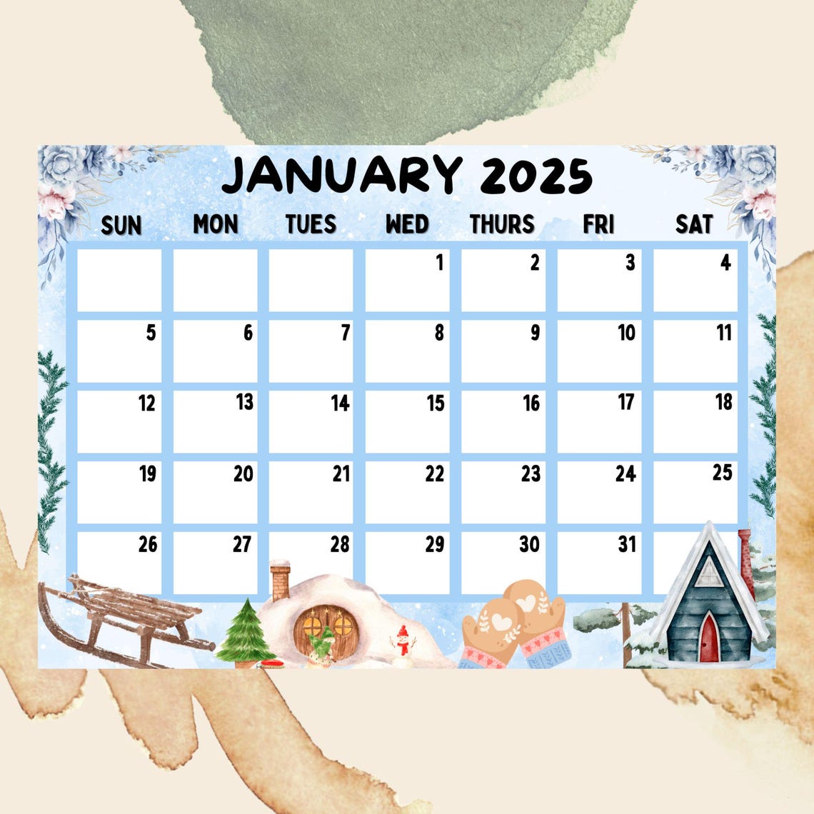 Editable and Printable January Calendar 2026 ( Digital Downloadable ...