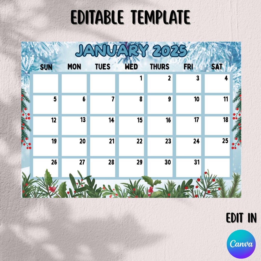 Editable and Filable January Calendar 2026 ( Digital Downloadable ...