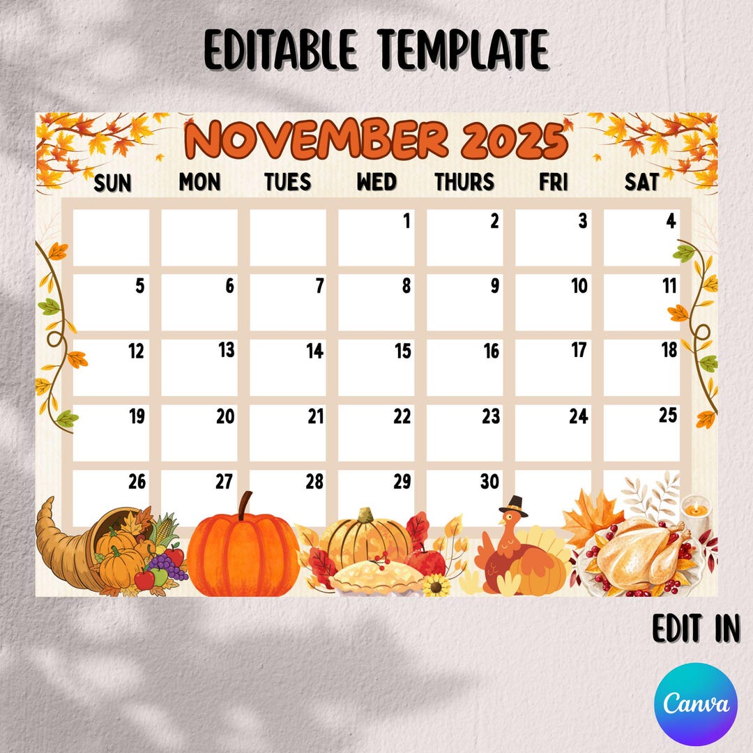 Editable November 2025 Calendar (digital Download) - Etsy