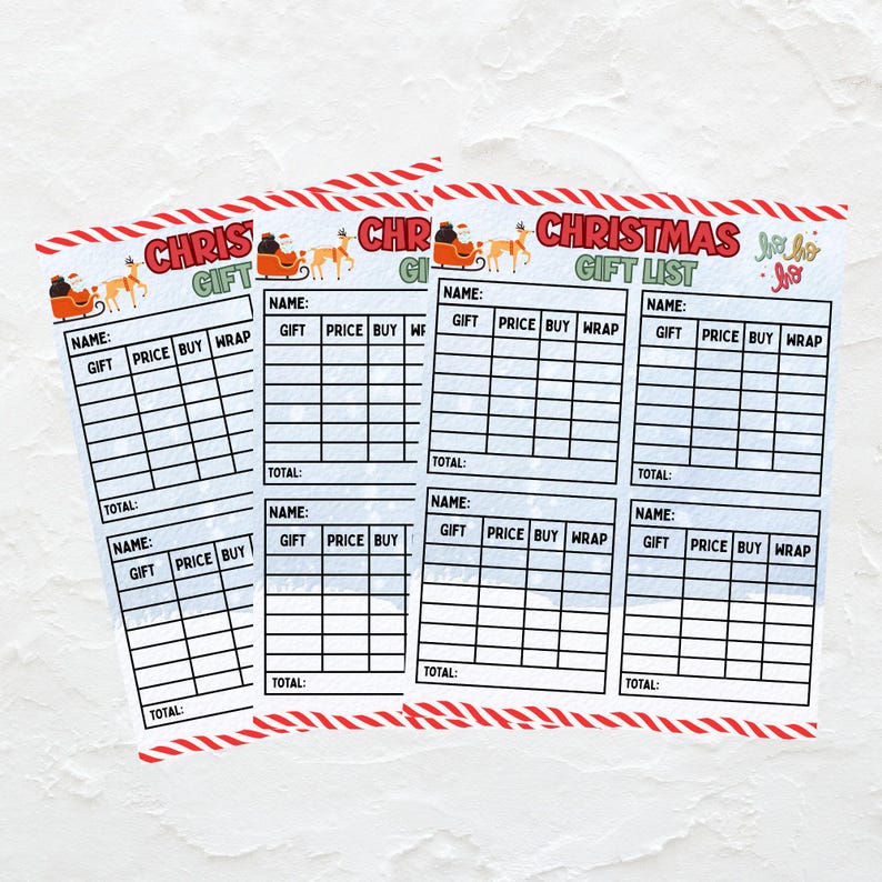 Editable Christmas Gift List Template ( 5x7 ) Digital Downloadable ...