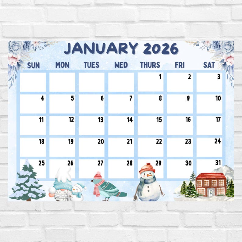 Editable and Printable January Calendar 2026 (digital Downloadable ...