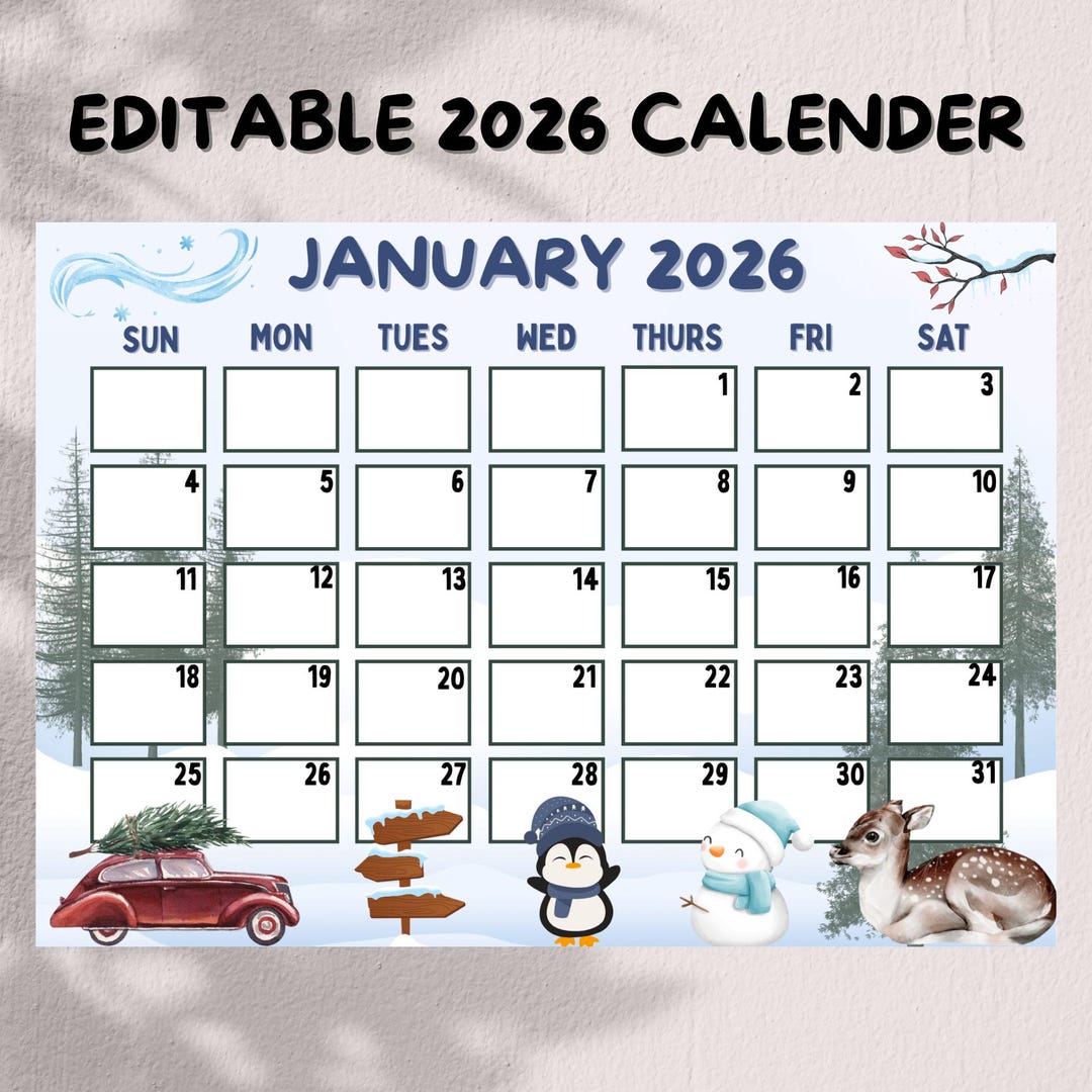 Editable January 2026 Calendar ( Digital Downloadable Product ) - Etsy
