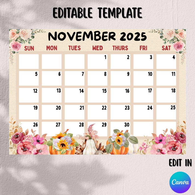 Editable and Printable Nov 2025 Monthly Planner Template ( Digital ...
