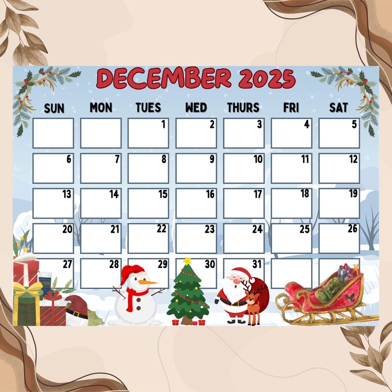 Editable and Printable 2025 December Calendar ( Digital Downloadable ...