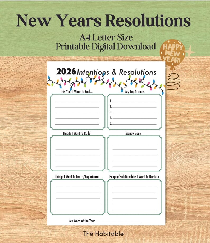 New Year’s Resolution Card PRINTABLE 2026, Aesthetic Goal Setting ...