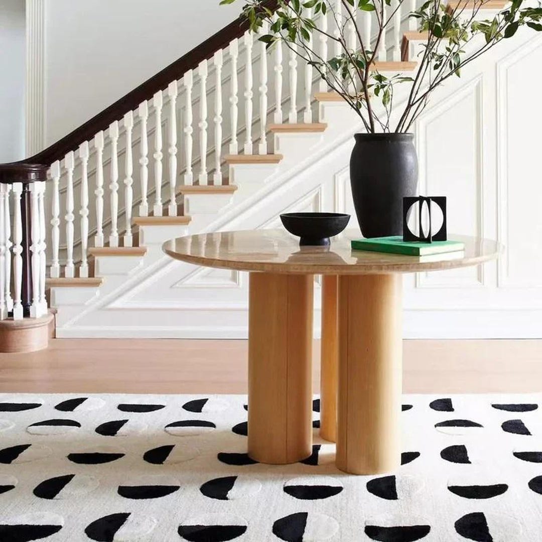 Modern Black and Ivory Circle Area Rug – Circle Carpet for Living Room ...