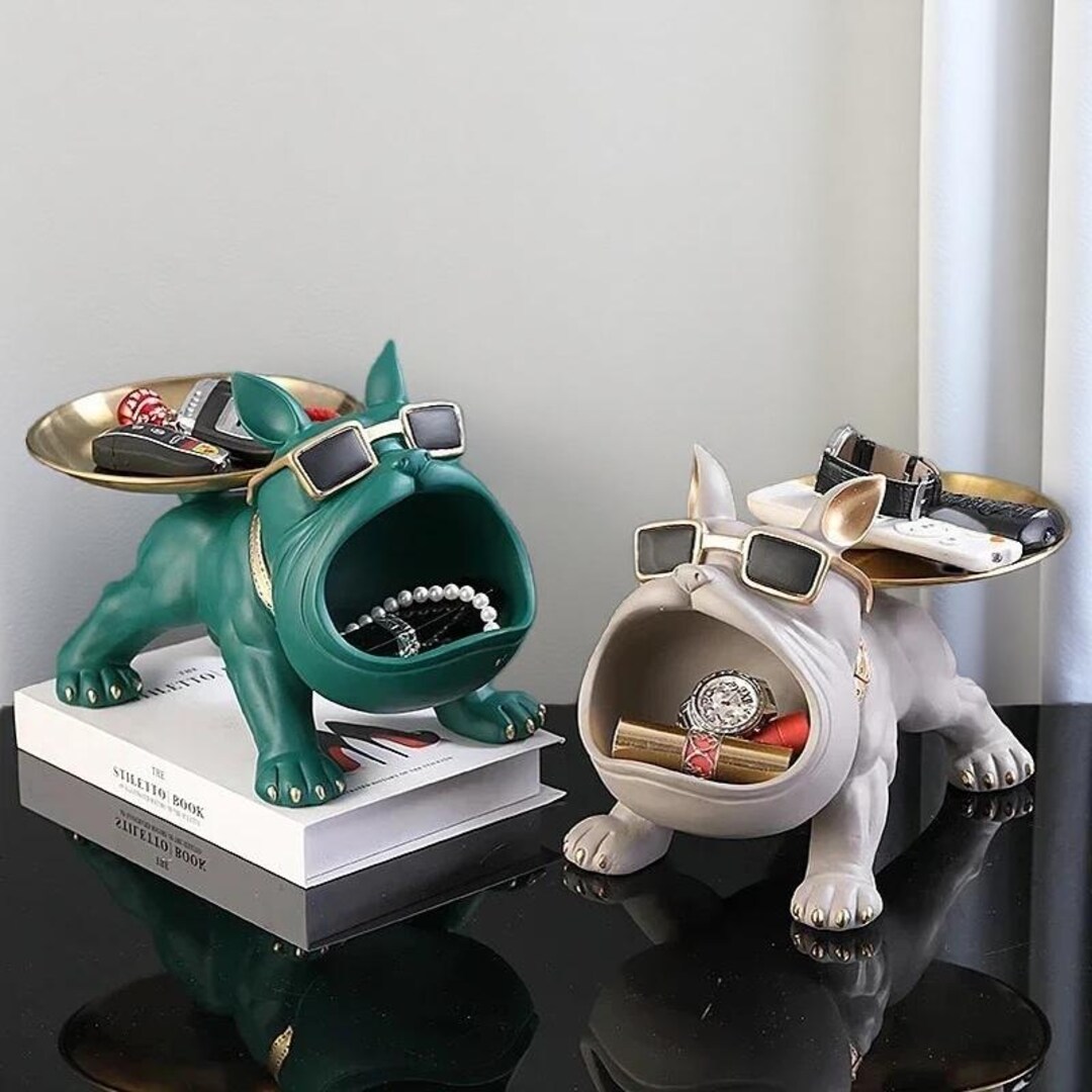 Resin Bulldog Statue With Storage Tray – Decorative Dog Sculpture - Etsy