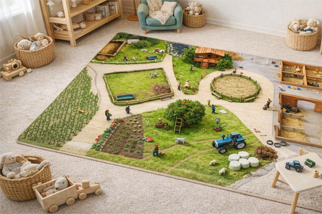 Farm Play Rug 183x122cm, Farm Animals Play Mat, Short Pile, Compatible ...