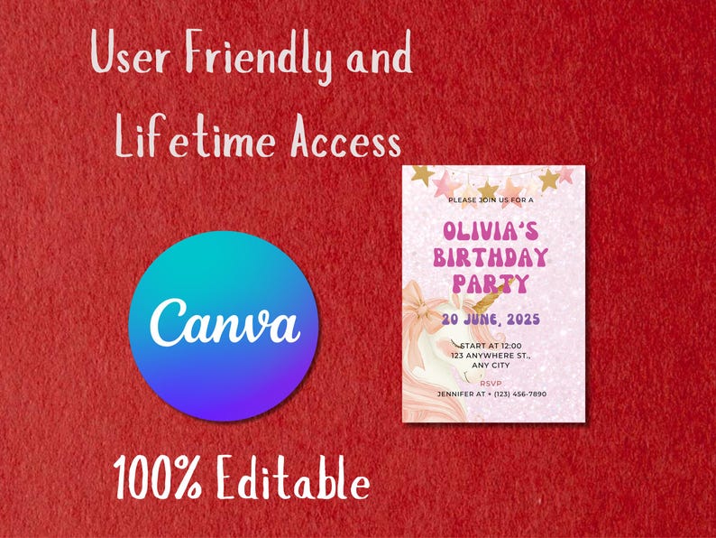 Unicorn Birthday Theme Invitation Card: Canva Template Size 5x7 ...