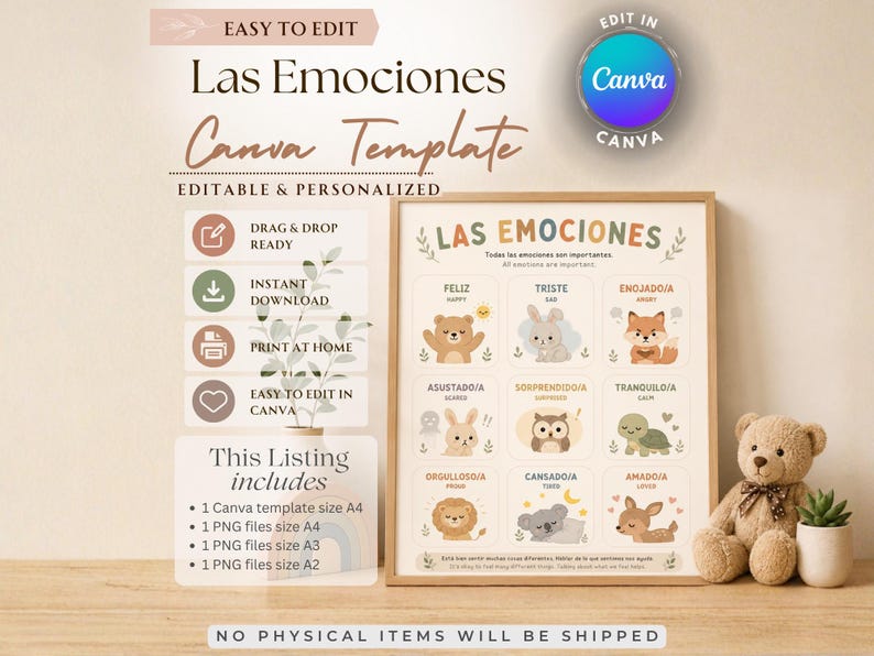 Modèle Canva de tableau des émotions en espagnol | Art mural Montessori ...