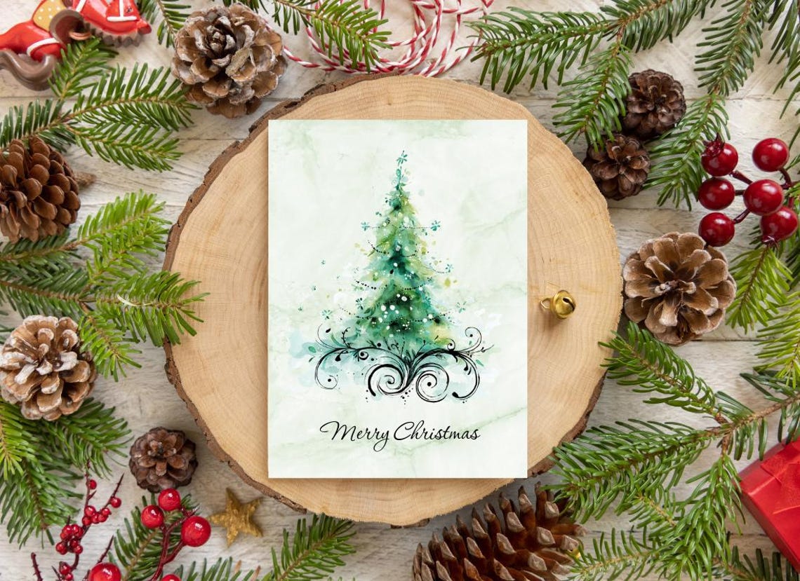 Pine Tree Holiday Card Set – Printable Christmas Cards (digital ...