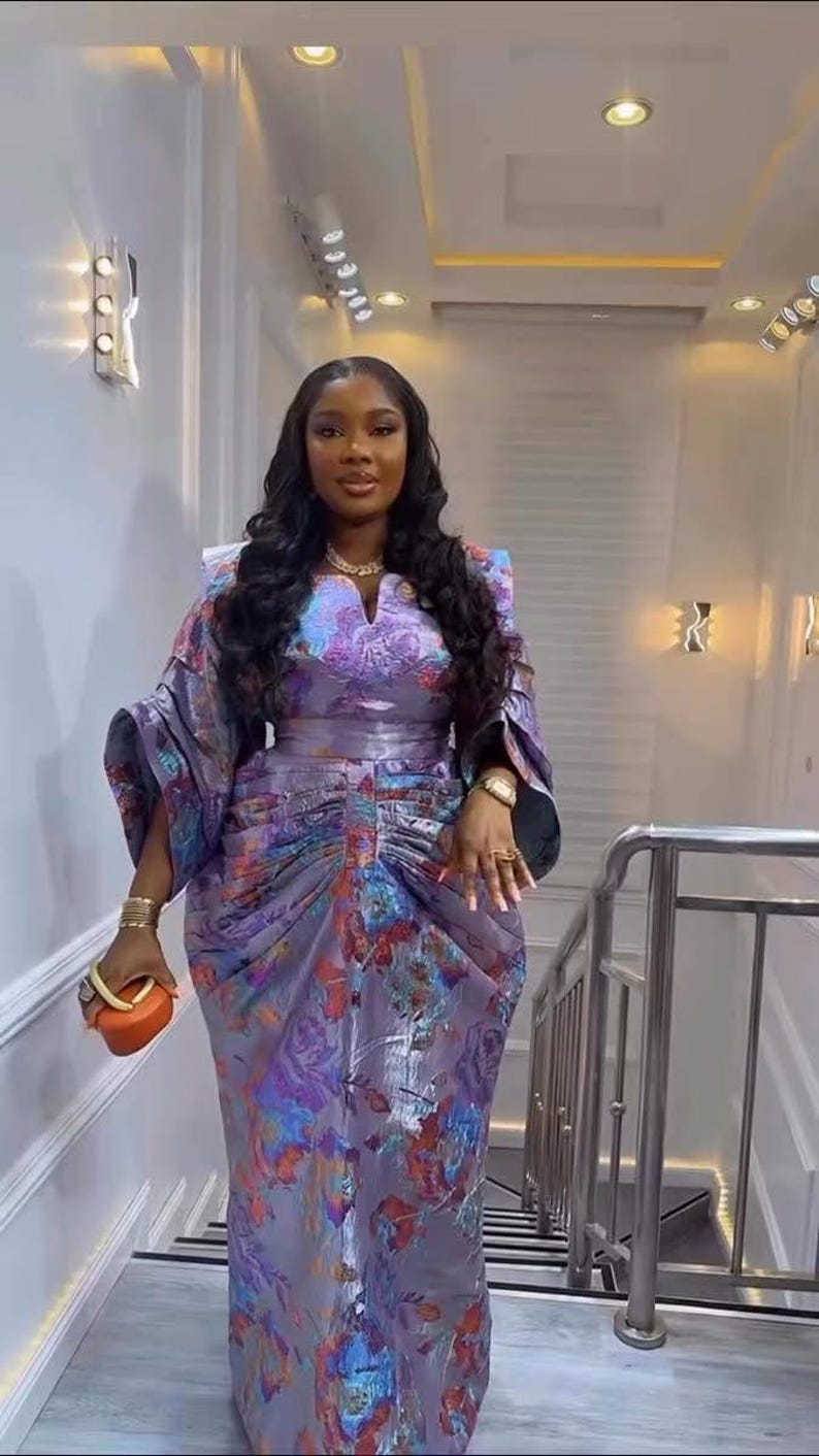 African Rich Aunty's Gown, Damask Styles, Luxury Party Wear, Women ...