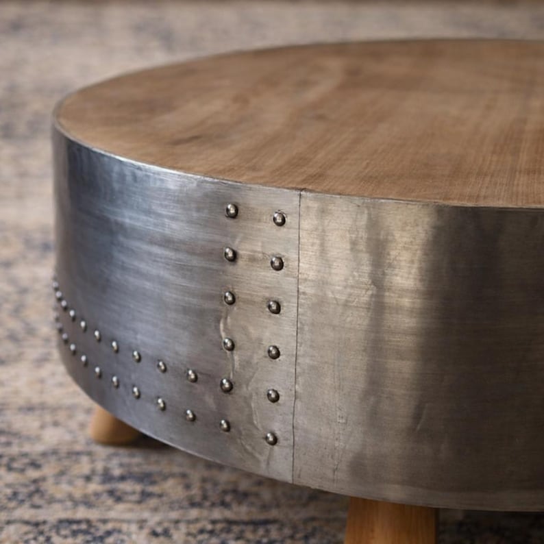 Industrial Coffee Table Vintage Style Round Aviator Accent Table With ...