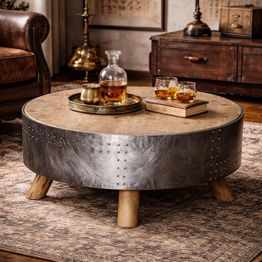 Industrial Coffee Table Vintage Style Round Aviator Accent Table With ...