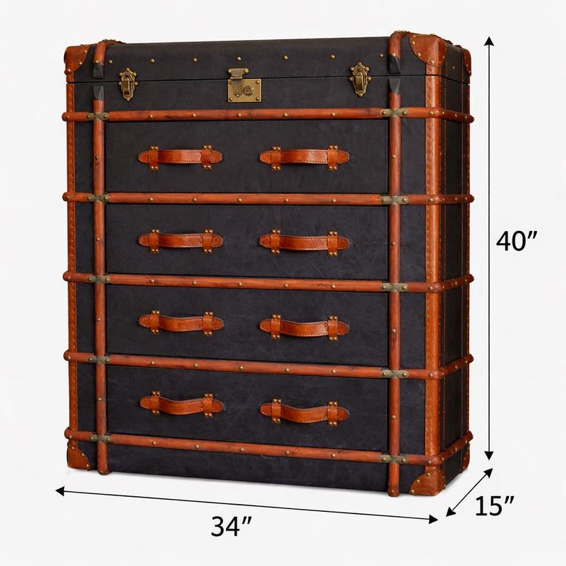 Industrial Aviator Trunk Chest | Leather Strap Wooden Dresser - Etsy