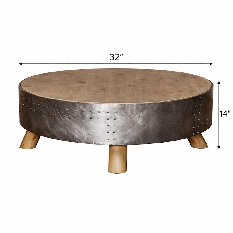 Industrial Coffee Table Vintage Style Round Aviator Accent Table With ...