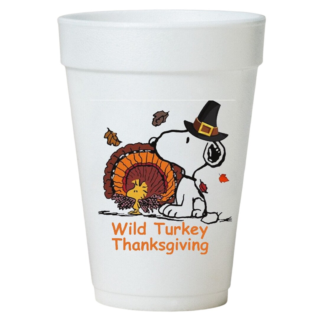 Thanksgiving Party Cups: Snoopy Wild Turkey - 16oz Styrofoam - Etsy