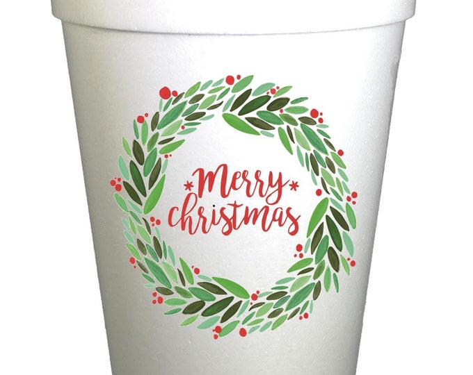 Merry Christmas Wreath Christmas Cups - Etsy