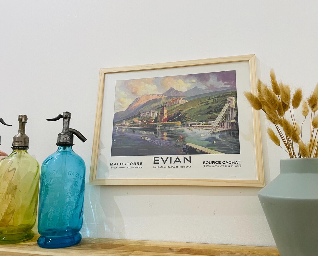 Vintage Evian Source Cachat Poster, Old Advertising Poster ...