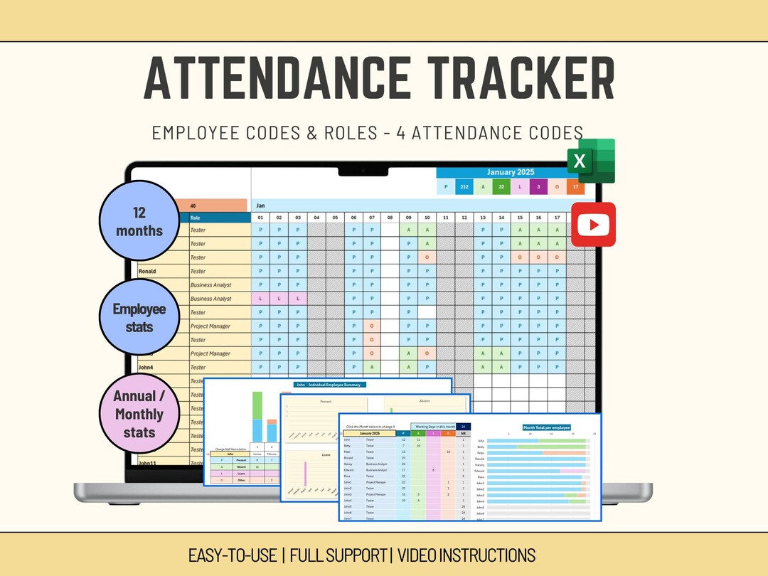 Excel Attendance Tracker V1: Automated Employee Resource Planner ...