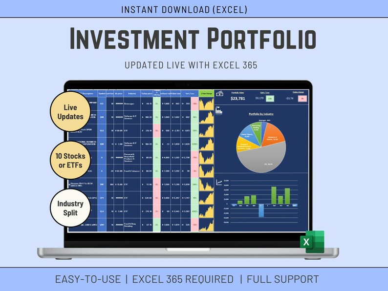 Excel Stock Portfolio Tracker, Live Updates (digital Download) - Etsy
