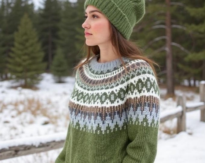 Womens Fair Isle Knit Sweater | Nordic Pattern Crewneck Pullover | Cozy ...