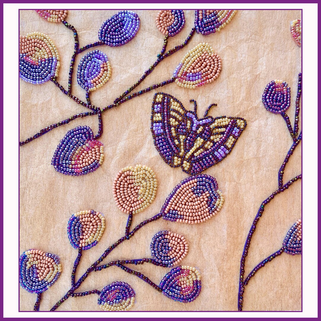 Bead Embroidery Kit Hand Drawn Design Spring Flowers and Butterfly - Etsy