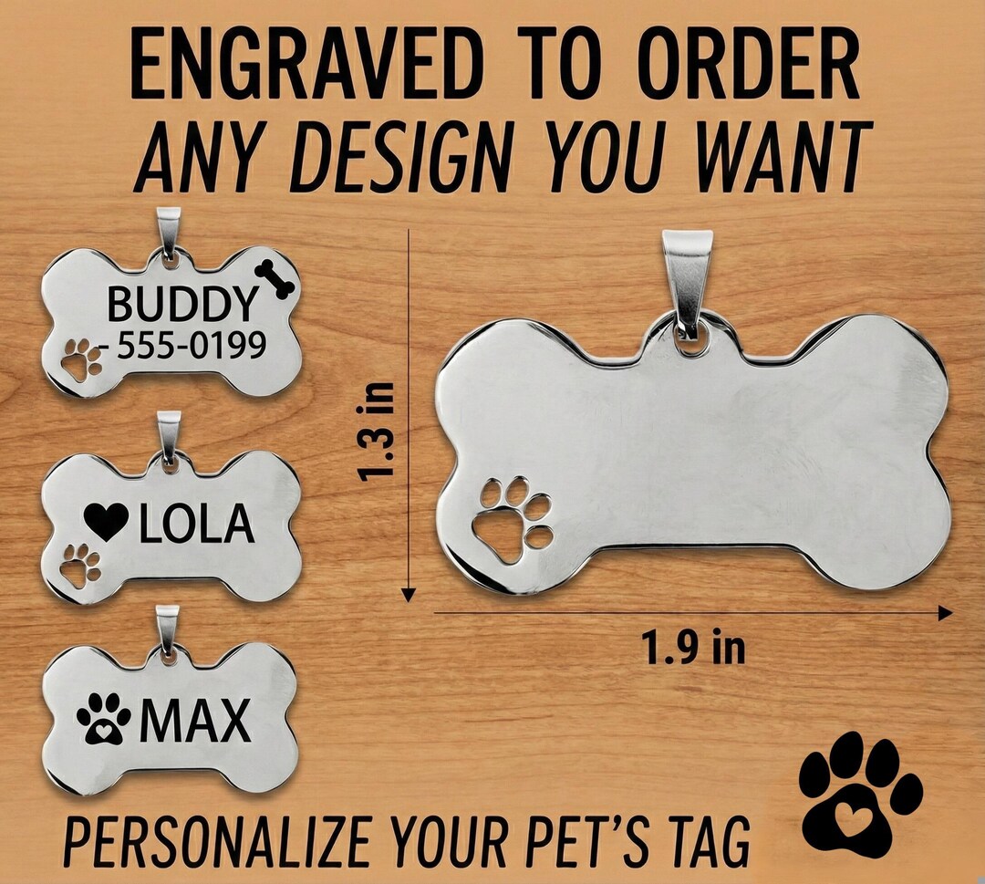 Engraved Pet ID Tag | Custom Dog Bone Tag - Etsy