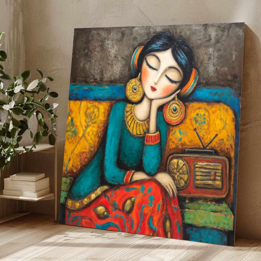 Iraqi Folklore Woman Portrait Canvas, Traditional Pattern Wall Art ...
