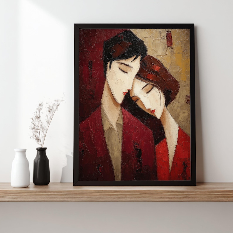 Romantic Embrace Couple Canvas, Tender Love Wall Art, Abstract Portrait ...