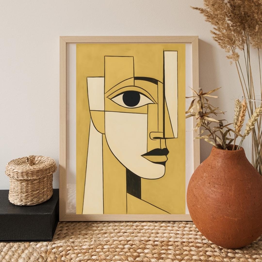 Golden Face – Modern Cubist Abstract Painting - Etsy