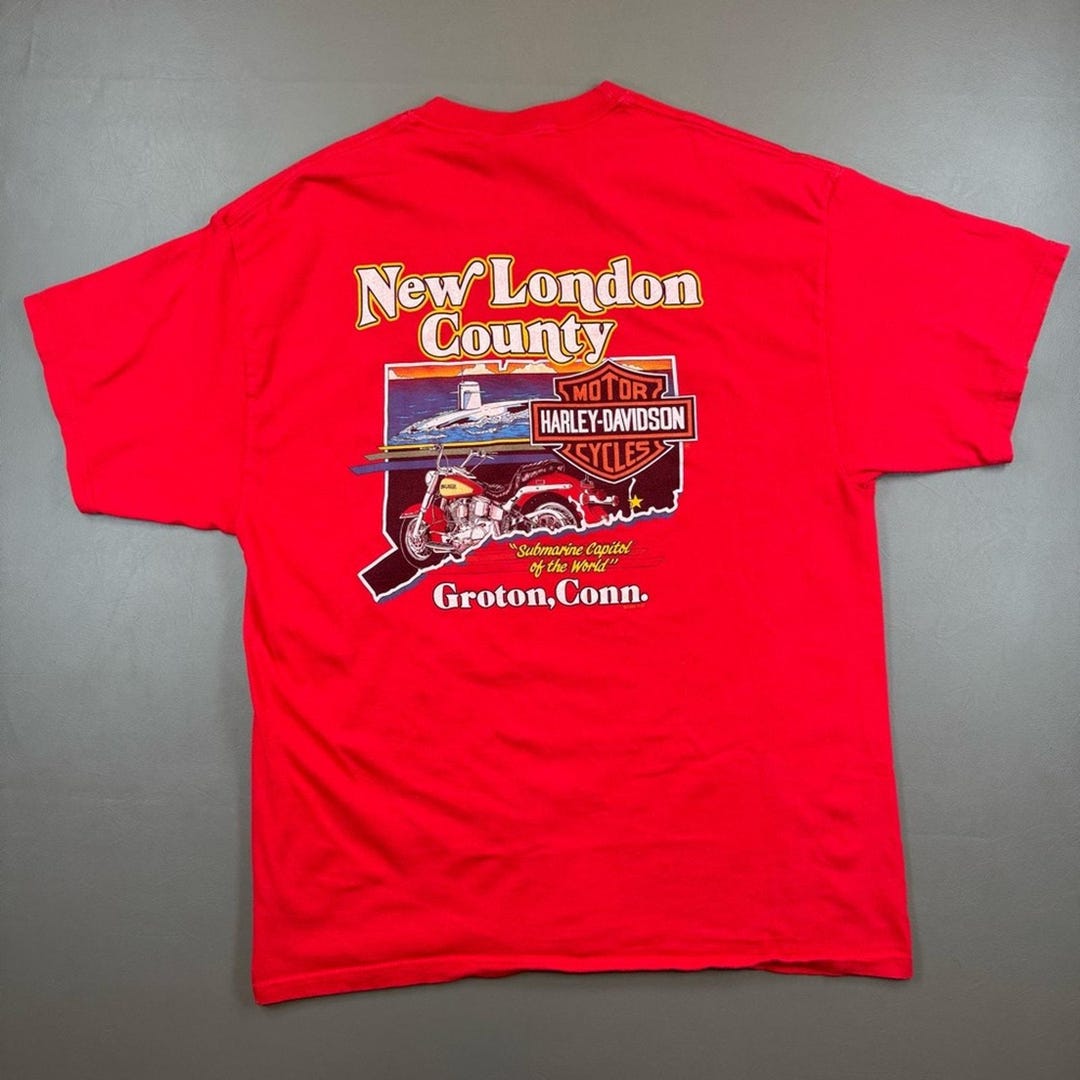 Vintage 1999 Harley-davidson Groton CT T-shirt XL Red USA Made Hanes ...