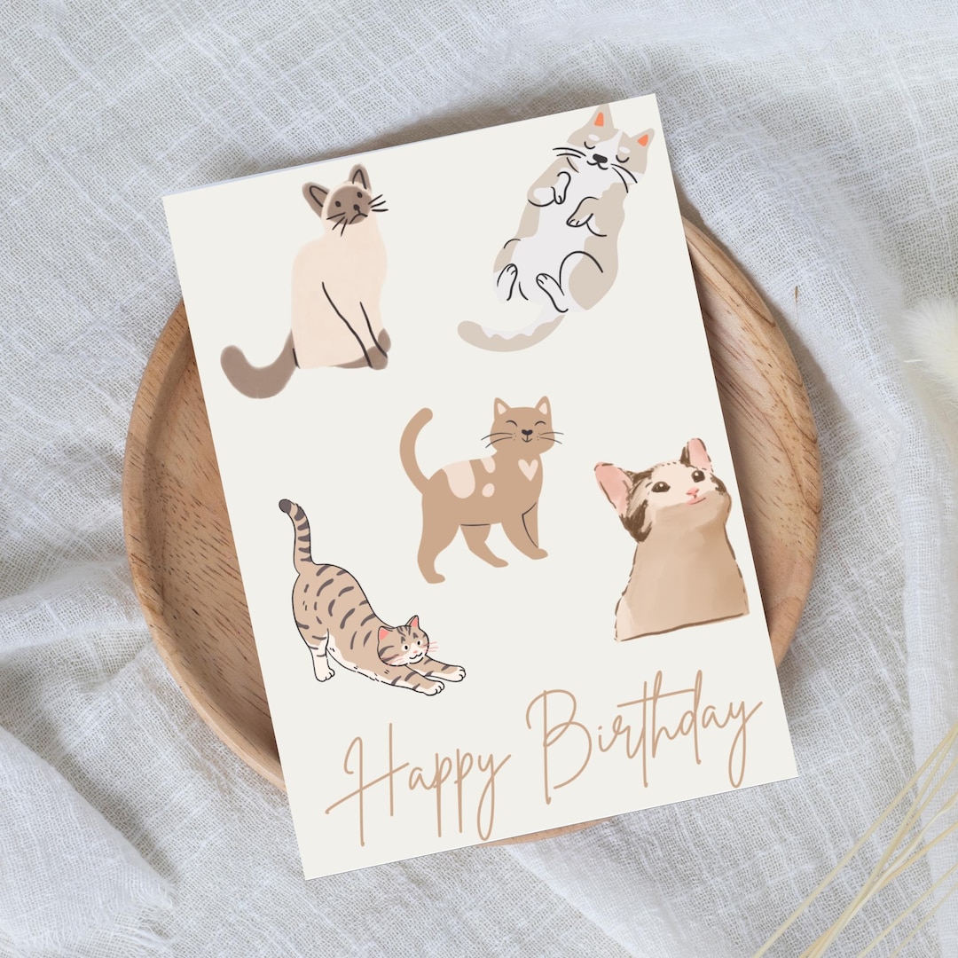 Cute Cat Birthday Card Printable | Cat Lover Birthday Card | Digital ...
