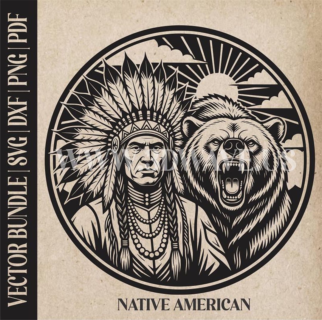 Native American Bear Vector Art: Laser Cut Files, Cricut, Glowforge ...