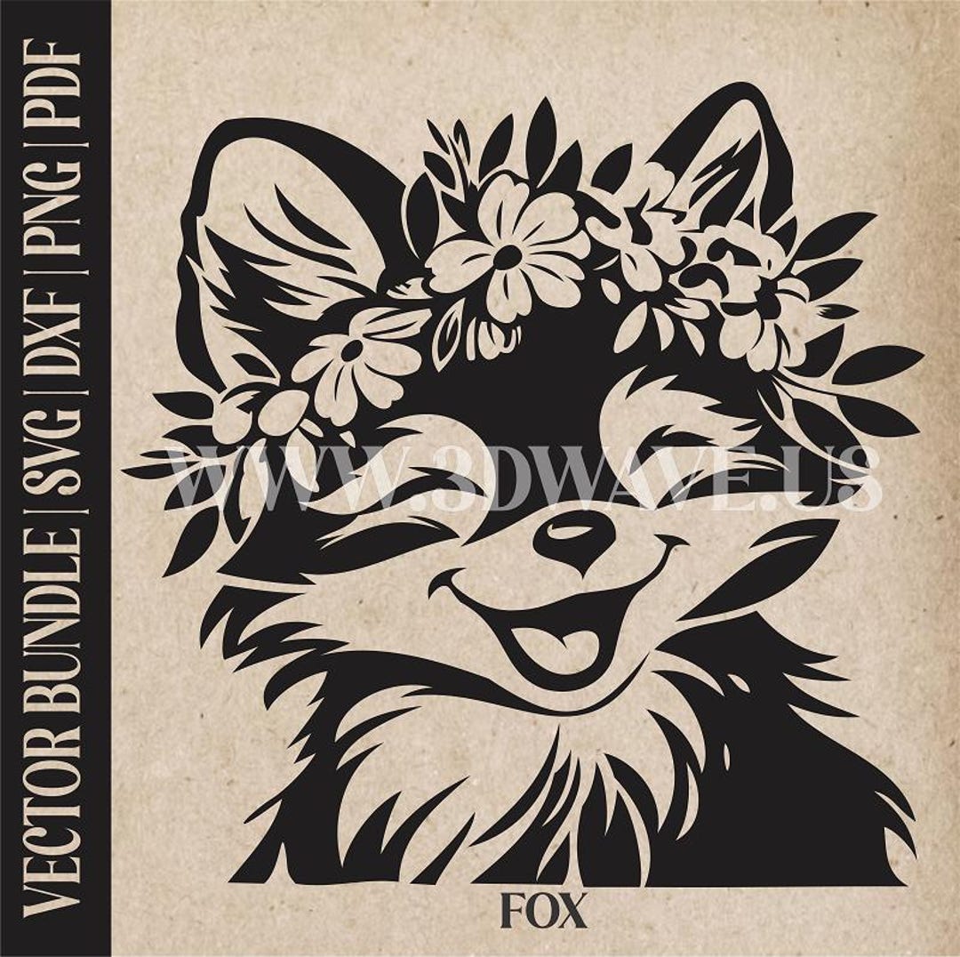 Funny Fox With Flowers Vector Art: Christmas | Laser Cut Files for ...