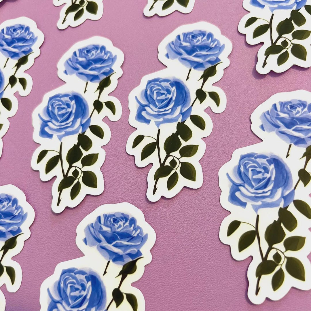 Blue Rose Vinyl Sticker Transparent Watercolor Decal Something Blue ...