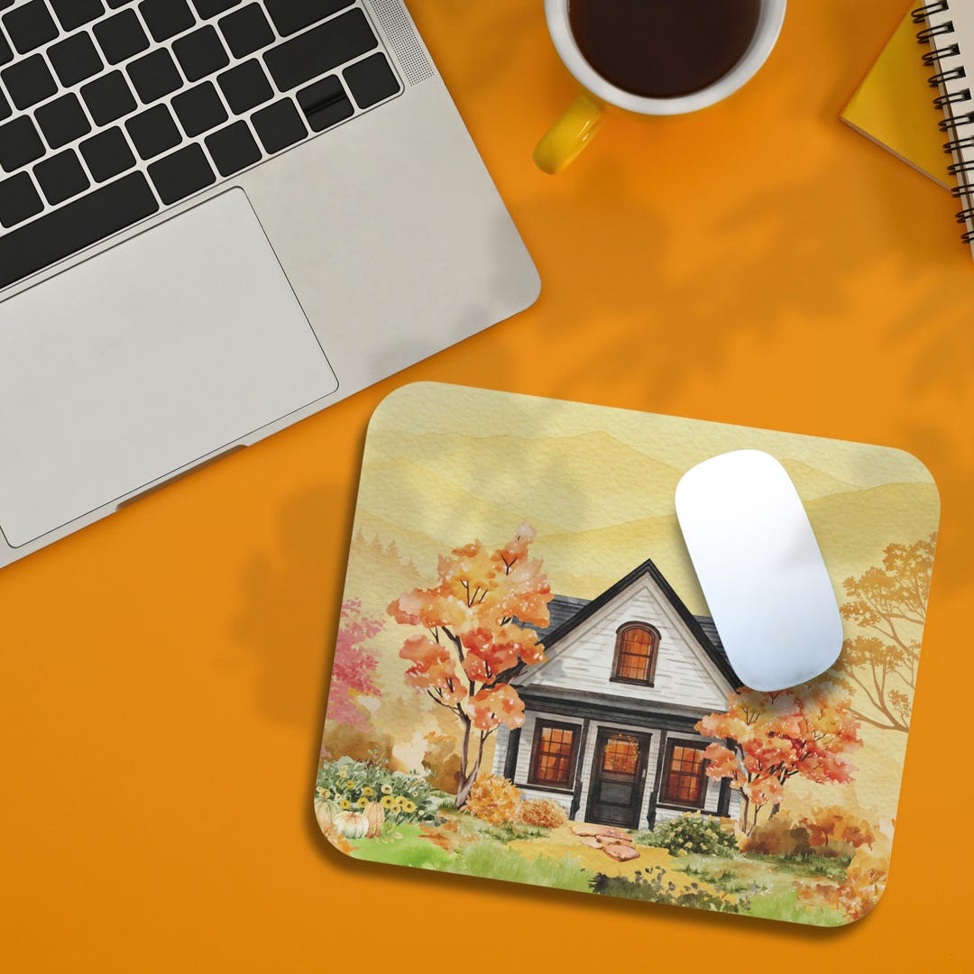 Rectangular Mouse Pad Autumn Watercolor Style House Art Gift Idea for ...