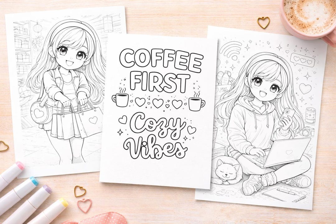 Cozy Millennial Chibi Coloring Book | 15 Bold and Easy Digital Pages ...