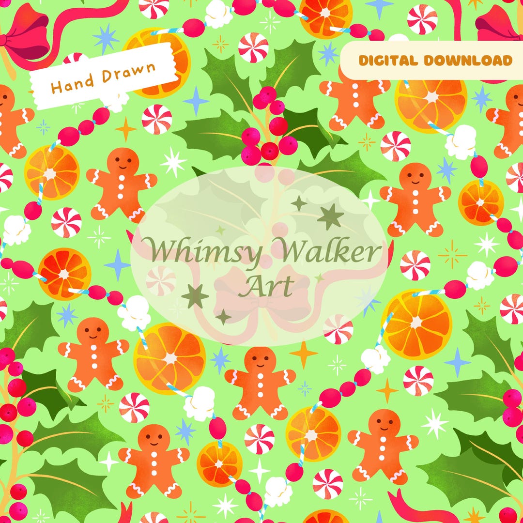 Gingerbread Christmas Fabric Pattern, Holly Seamless Design (PNG ...