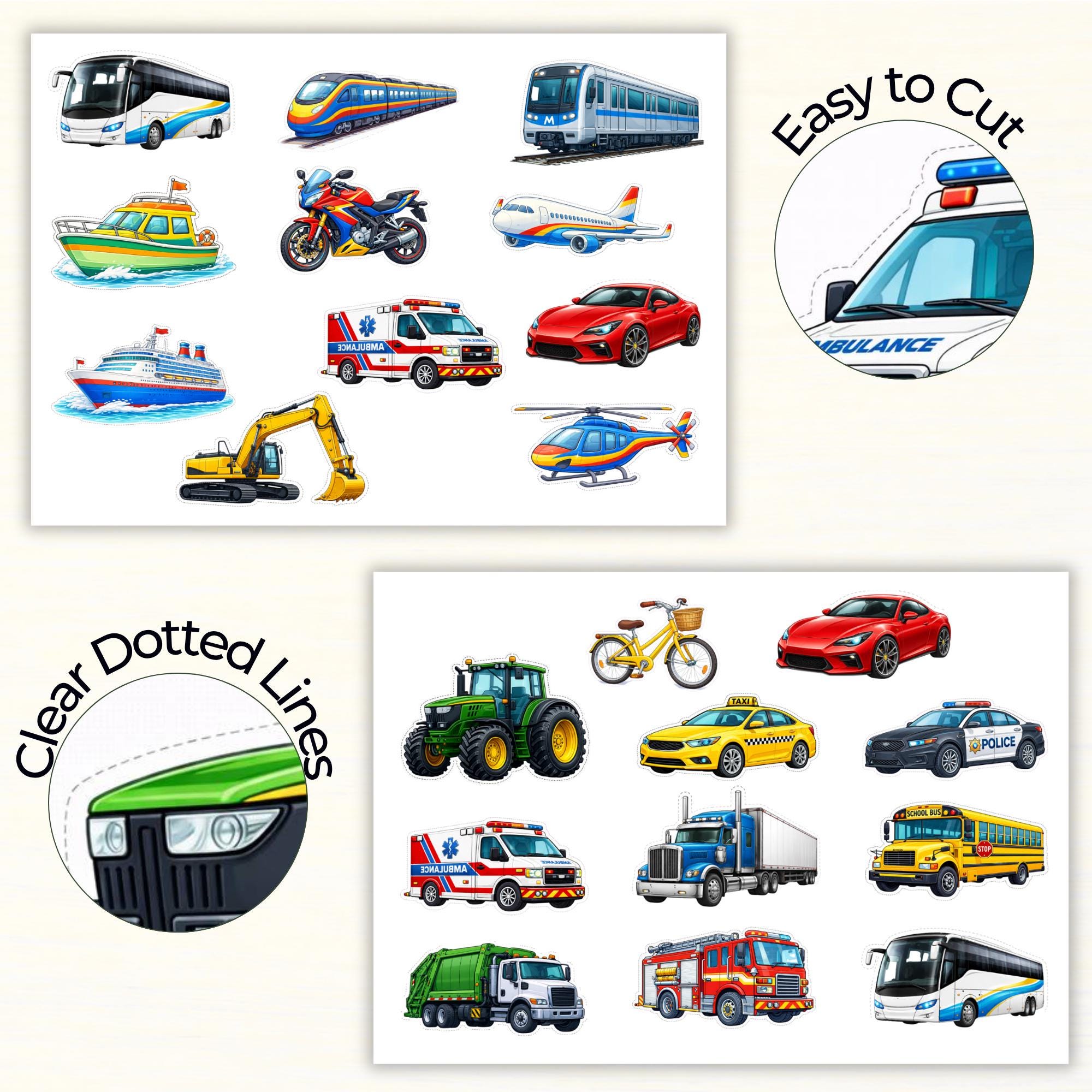 Transport Cut and Paste Game Printable, Vehicle Matching Activity ...