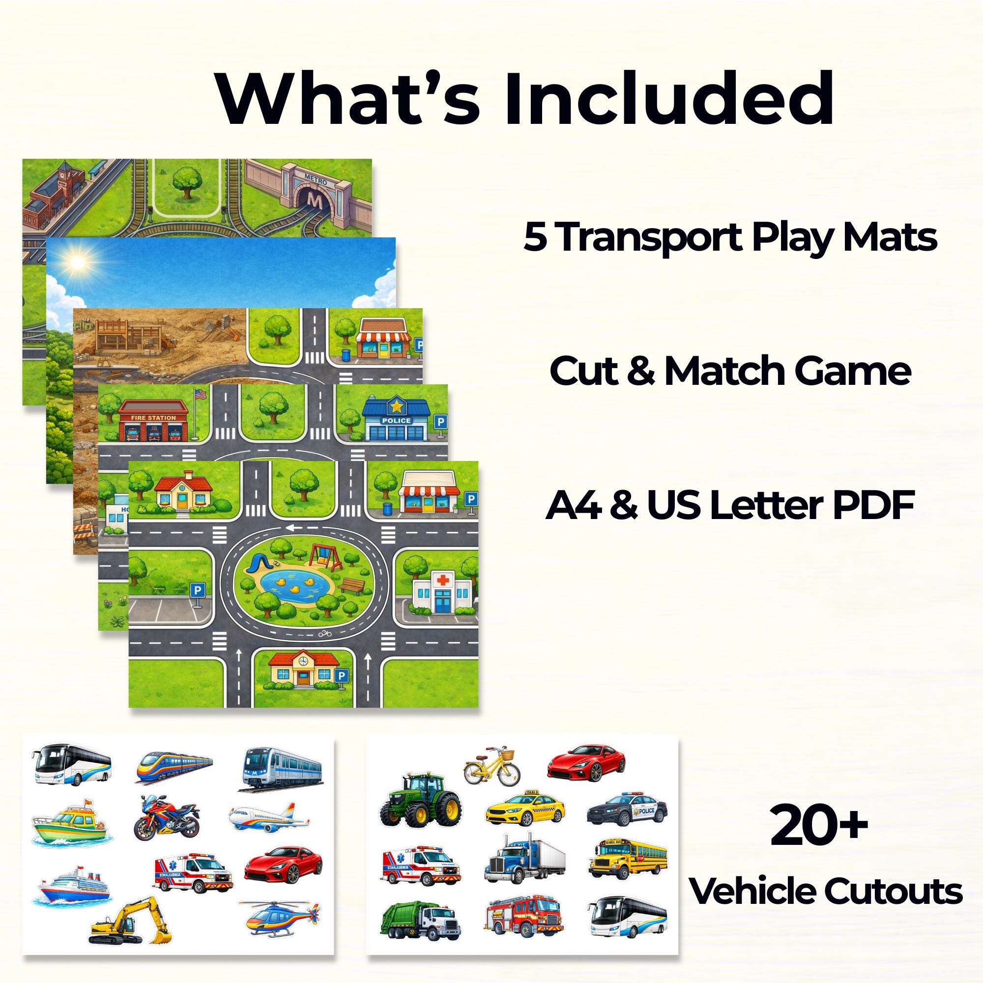 Transport Cut and Paste Game Printable, Vehicle Matching Activity ...