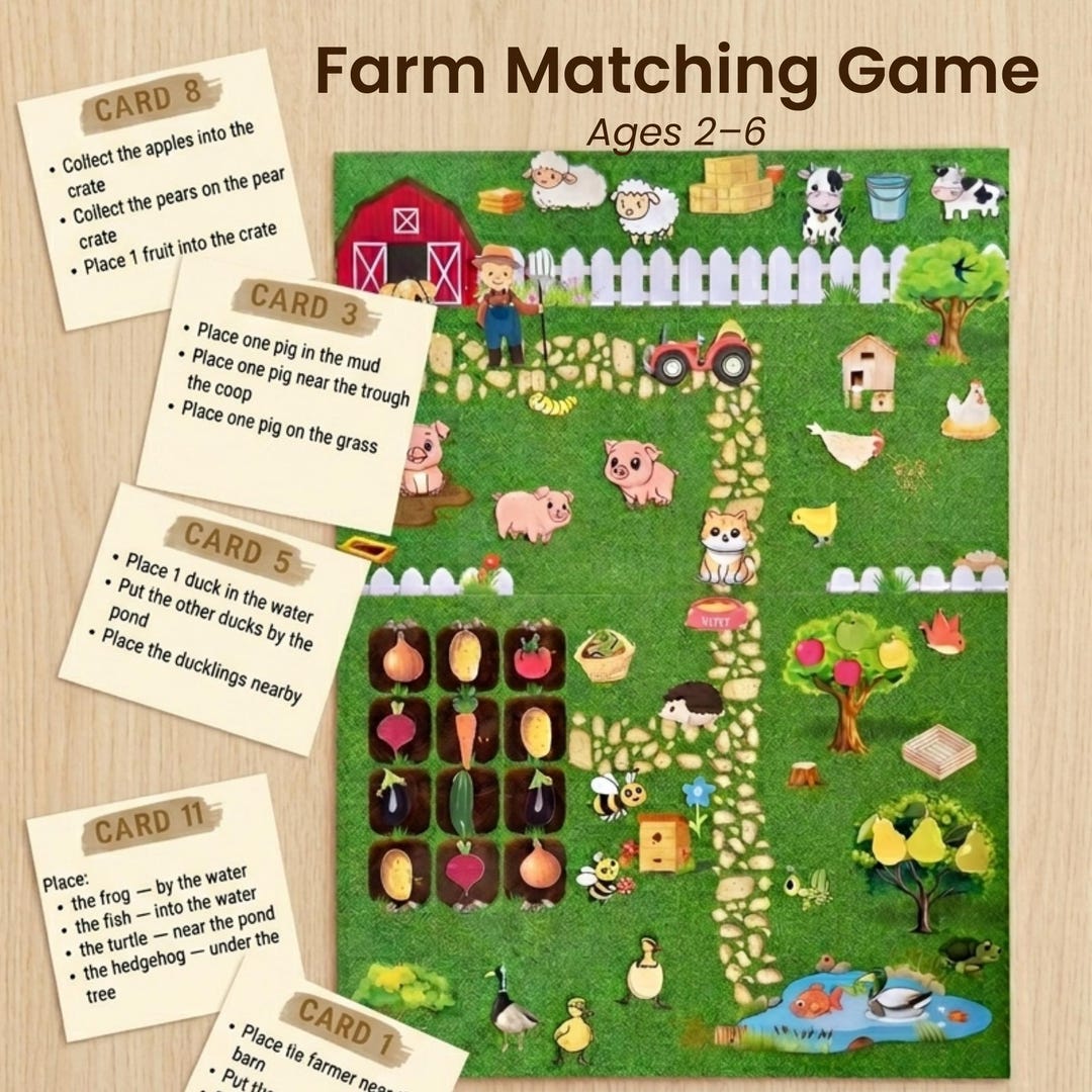 Farm Matching Game Printable, Toddler Busy Book PDF, Preschool Activity ...