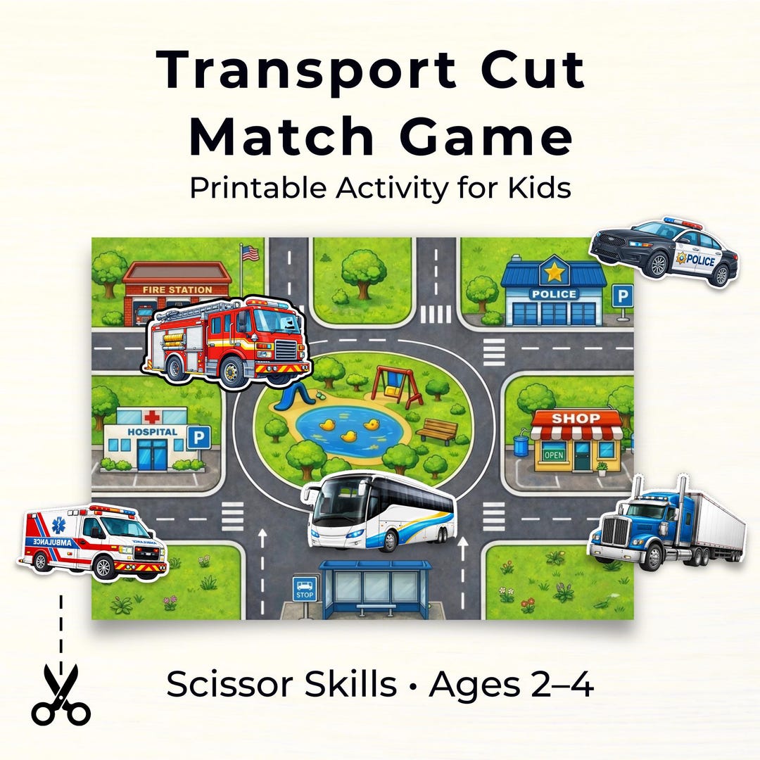 Transport Cut and Paste Game Printable, Vehicle Matching Activity ...