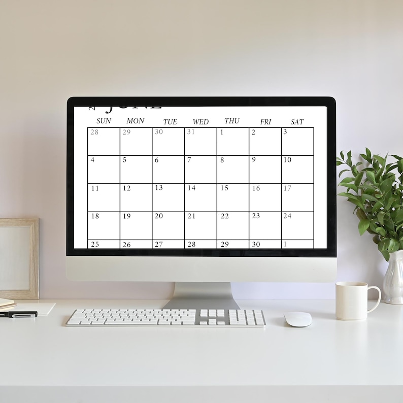 June 2028 Minimalist Calendar Printable | Black & White Monthly Planner ...