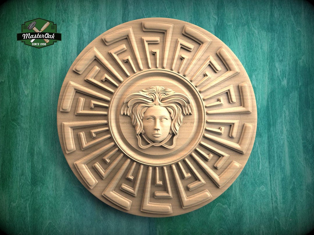 Medusa Carved Rosette - Greek Key Design in Natural Wood, 1pc ...