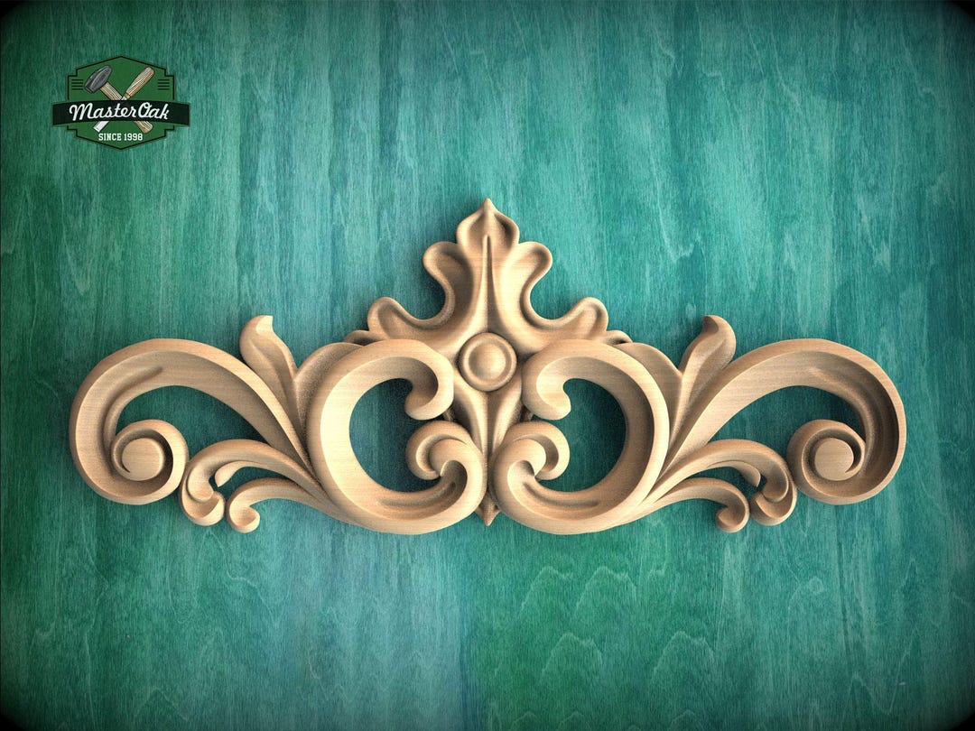 Ornate Scroll Crest With Central Bloom – Decorative Wood Accent - Etsy