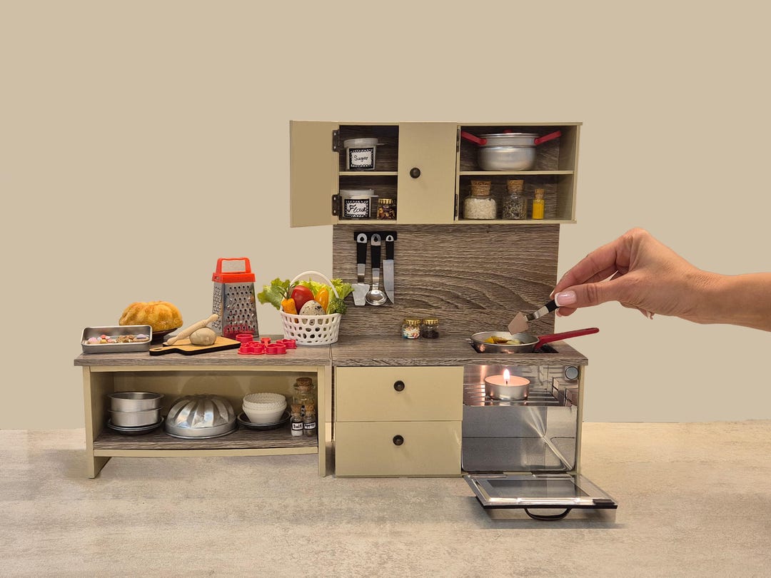 Real Mini Kitchen Set for Tiny Cooking – 1:6 Scale Dollhouse Stove ...
