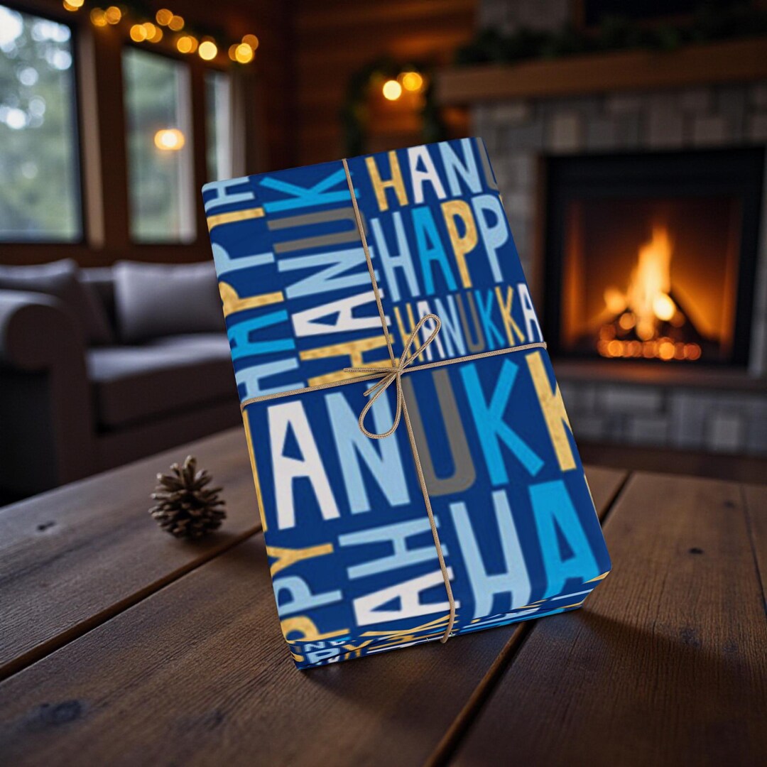 Hanukkah Wrapping Paper, Jewish Holiday Gift Wrap, Festival of Lights ...